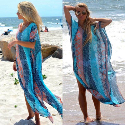 Boho Summer Printing Beach Dress Women Bathing Suit Cover Up