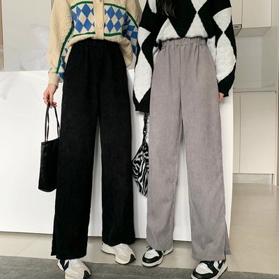 2026早春装新款大码女装灯芯绒高腰休闲裤学生显瘦阔腿裤