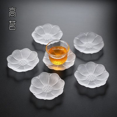 功夫茶杯垫防烫莲花玻璃杯底托茶道品茗杯主人杯小茶杯碟喝茶茶托