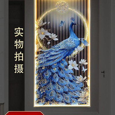 定做声孔控灯光烤瓷镶钻装饰画客厅雀玄 关挂画 定制铝合金边框新