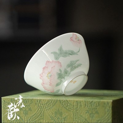 清欢丨手绘清荷主人杯 手工超薄胎陶瓷喝茶碗家用品茗杯功夫茶具