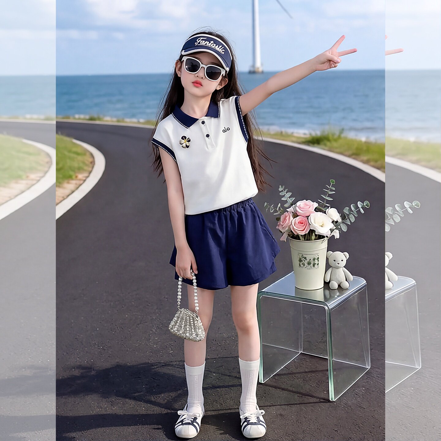 女童薄款套装夏装2026新款中大儿童洋气时髦运动两件套polo短袖潮