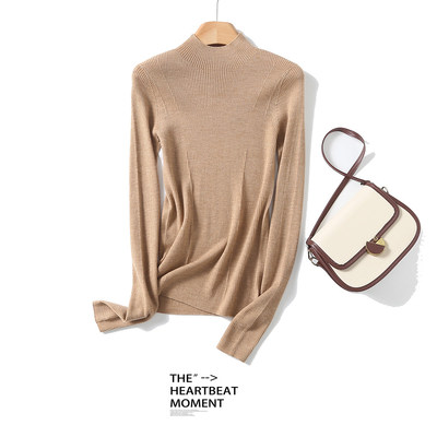 【大潘专属】女士100精纺绵羊毛打底针织衫半高领羊毛衫BN937