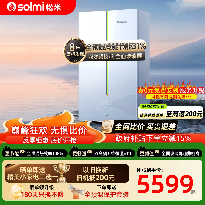 松米全预混冷凝壁挂炉天然气家用采暖热水两用地暖锅炉燃气锅炉Y3