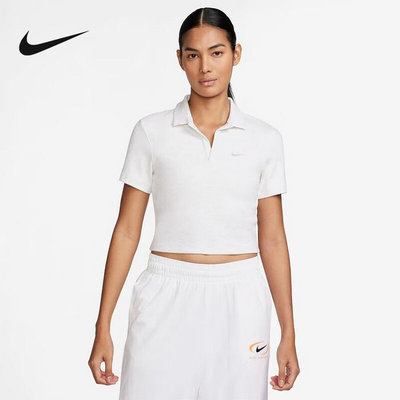 Nike耐克女子短袖翻领POLO衫刺绣小勾短款T恤舒适透气DV7885-051