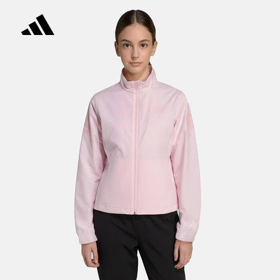 adidas阿迪达斯拼接舒适休闲外套2026春女大童粉色梭织夹克KS8092