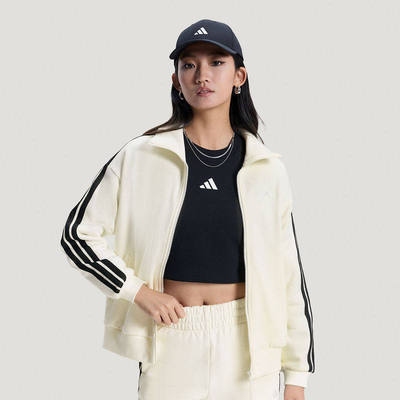 adidas阿迪达斯纯棉提花三条纹休闲外套2026春女立领夹克 KS2816