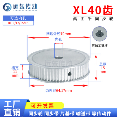 XL40齿 同步轮同步带轮皮带轮 两面平无台阶 齿外径64.17 铝合金