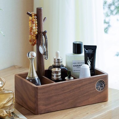 进门口玄关挂钥匙收纳架黑胡桃木