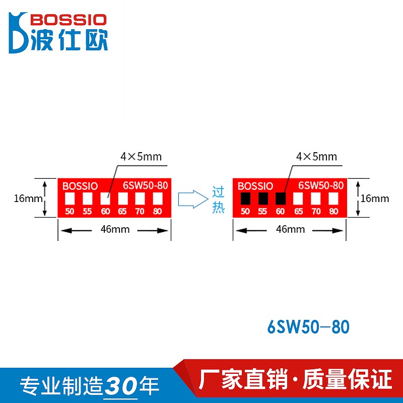 波仕欧6SW50-80电力变色示温片测温贴片六格温度测试纸感温胶贴