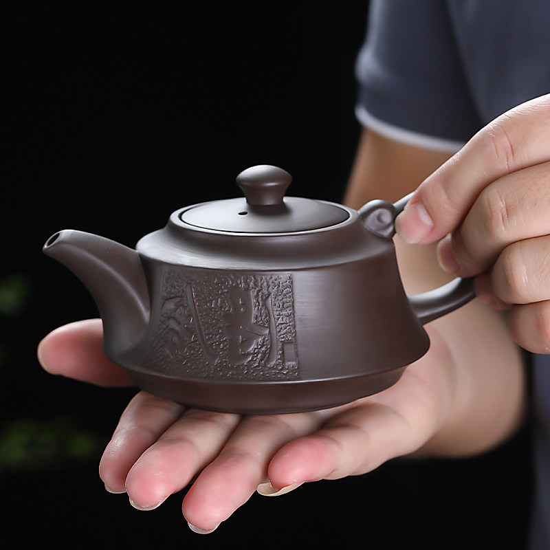 紫砂舍得壶手工浮雕功夫茶壶带球形滤孔家用冲泡茶器大号功夫茶具