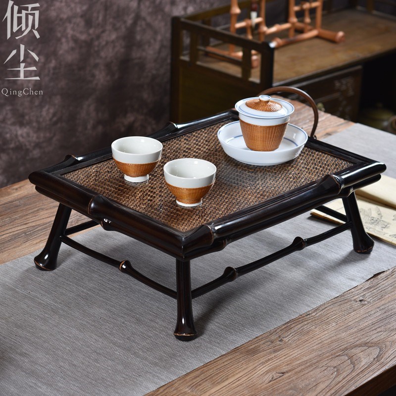 墨色筇竹小茶桌 小茶台 中式小榻榻米矮桌炕桌飘窗桌茶盘茶道零配