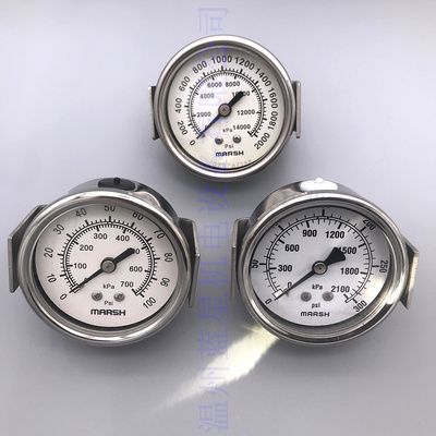 美国MARSH 2.5寸U型夹面板安装不锈钢外壳 铜芯 表100PSI 160 200