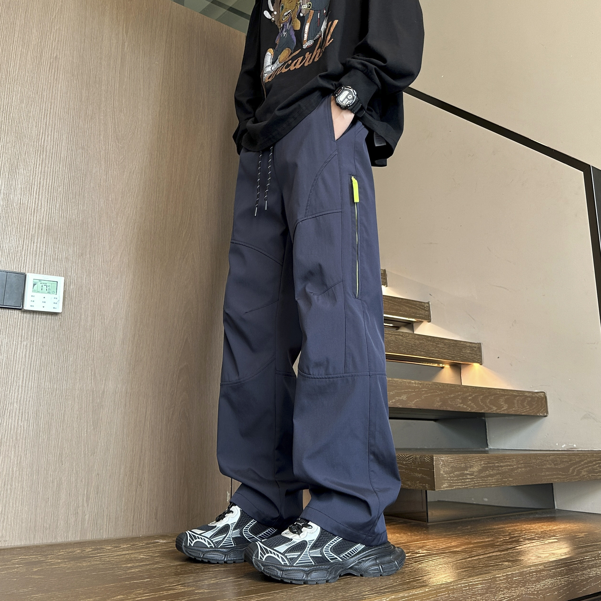 夏季上新青少年工装风直筒休闲裤时尚撞色侧边拉链设计男生休闲裤