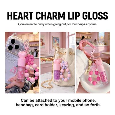 Heart Top Shimmer Lip Glaze With Pendant 爱心带挂件细闪唇釉