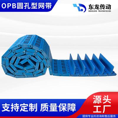 OPB塑料链板带蓝色网格带食品级PP模组输送带黄桃罐头传送带网带