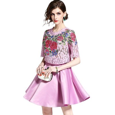 不打烊夏季雕花收腰短款a字裙