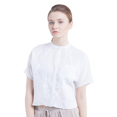 时尚圆领短袖纯色修身衬衫定制