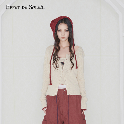 Effet de Soleil圆领撞色针织长袖T恤女外套短款百搭开衫上衣新品
