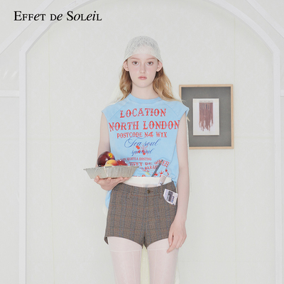 Effet de Soleil撞色印花圆领短袖T恤无袖背心上衣女装新品