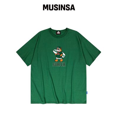 TRIPSHION GREEN SURFER CAT GRAPHIC T恤 - 绿韩国官网直邮进口