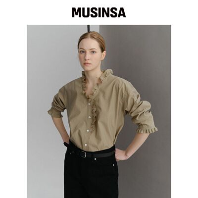 EAAH COVE RUFFLE SHIRT (橄榄色)韩国官网直邮进口MUSINSA