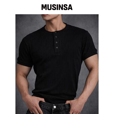 NOMBRE 优质肌肉版亨利领半袖T恤[黑色] MUSINSA韩国官网直邮进口