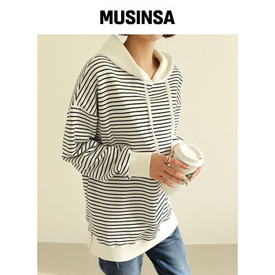 BBAEBBAE 绳带调节条纹连帽T恤 MUSINSA韩国官网直邮进口