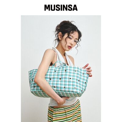 PLZPROJECT FREAKY EYELET SHOPPER BAG，绿色格韩国官网直邮进口