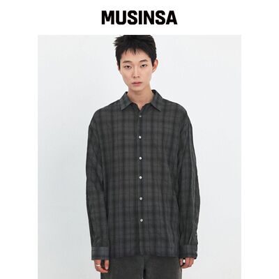 MINAV LEGACY 皱纹格纹衬衫 [炭灰色] MUSINSA韩国官网直邮进口