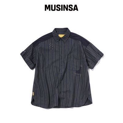 MAINBOOTH 拼接卷袖衬衫（藏青色） MUSINSA韩国官网直邮进口