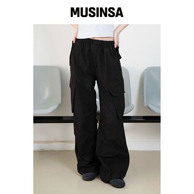 OAFISH CUTOFF CARGO PARACHUTE PANTS, 黑色 MU韩国官网直邮进口