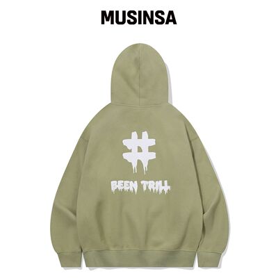 BEENTRILL DRIPPY TAG绒面连帽卫衣（橄榄色）韩国官网直邮进口