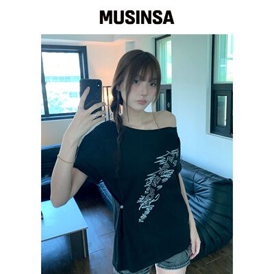 HAVISM LVER OFF SHOULDER S/S TEE（黑色） MUS韩国官网直邮进口