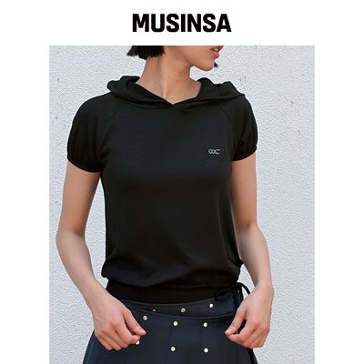 CHICKS Slub泡泡短袖连帽卫衣 黑色 MUSINSA韩国官网直邮进口