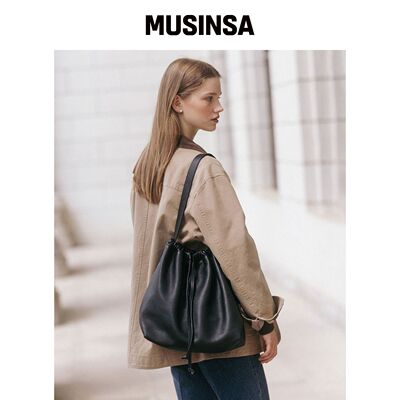 TTUDEMENT SOFT HOBO REAL LEATHER BAG BLACK M韩国官网直邮进口