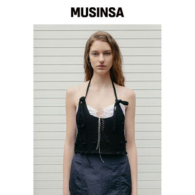 RRACE 挂脖钩针编织上衣_黑色 MUSINSA韩国官网直邮进口