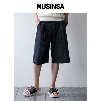 MINAV 原褶格纹短裤牛仔裤 [靛蓝] MUSINSA韩国直邮官方正品