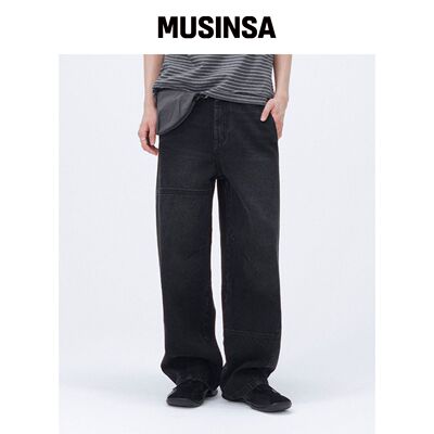 MISEKISEOUL MEN Stitch 半宽牛仔裤 黑色 MUSIN韩国官网直邮进口