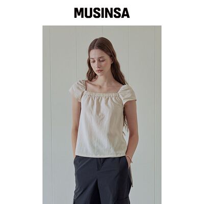 AFTERHOURS RIBBON SHIRRING BLOUSE (ECRU)韩国官网直邮进口
