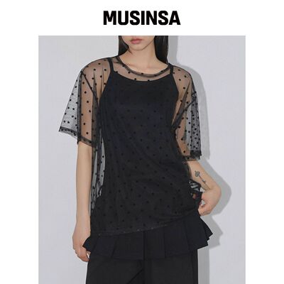 CHICKS 星星网眼宽松版短袖T恤 黑色 MUSINSA韩国官网直邮进口