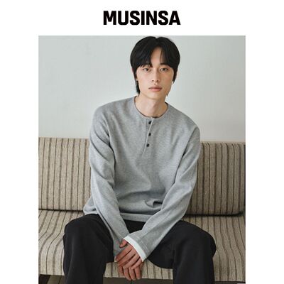 WEDNESDAY OASIS 层叠瓦夫亨利领T恤_MELANGE GR韩国官网直邮进口
