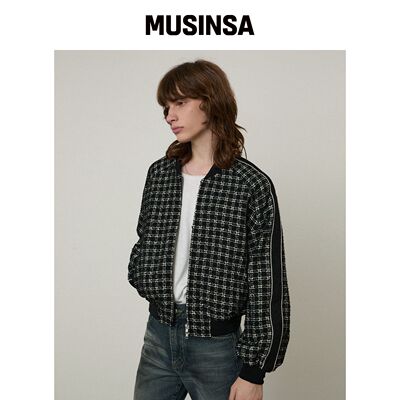 LMOOD 斯堪的纳维亚提花呢蓝色夹克 黑色韩国官网直邮进口MUSINSA