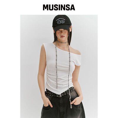 MEENDERI 不对称褶皱无袖 - 白色韩国官网直邮进口MUSINSA