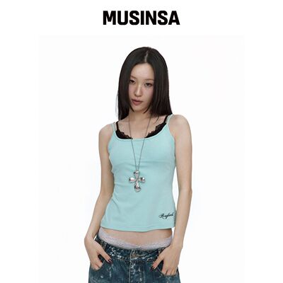 ROUGHNECK 薄荷色蕾丝层叠无袖上衣 MUSINSA韩国官网直邮进口