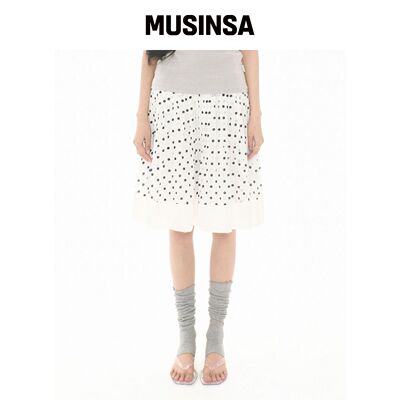 MIRECO DOT PLEATED SATIN SKIRT 象牙色 MUSINS韩国官网直邮进口