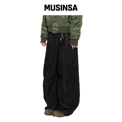 AAKAM 黑色膝部褶皱西部牛仔裤 MUSINSA韩国官网直邮进口