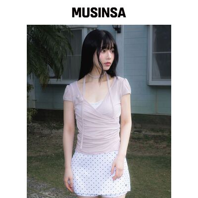 ROSEFRANTZ 花边收褶系带T恤 [粉色] MUSINSA韩国官网直邮进口