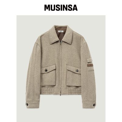 LMOOD 羊毛蓝色夹克，斜纹，米色韩国官网直邮进口MUSINSA