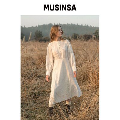 LENINA BIANA 荷叶边蕾丝连衣裙_白色 MUSINSA韩国官网直邮进口